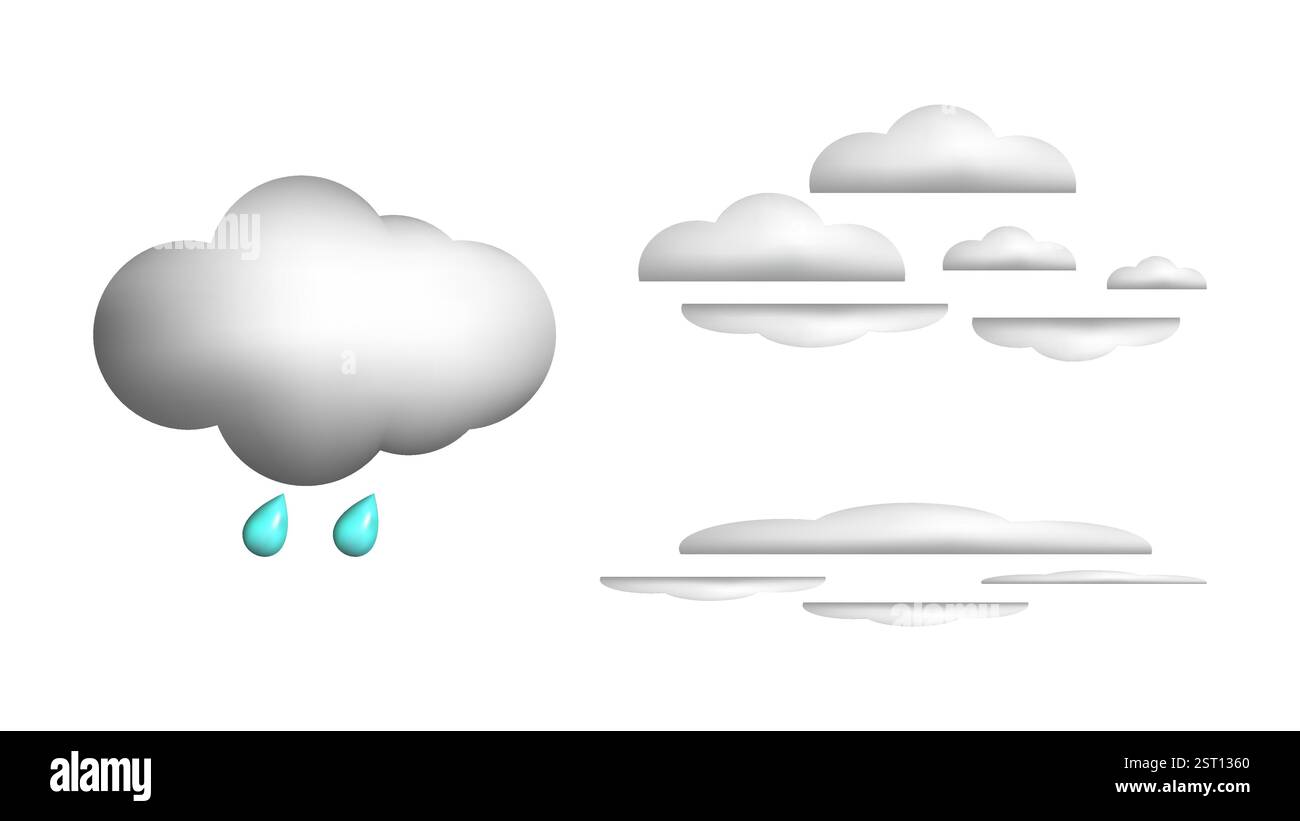 Weather 3d icons realistic isolated vector set. Light rain drizzle fog ...