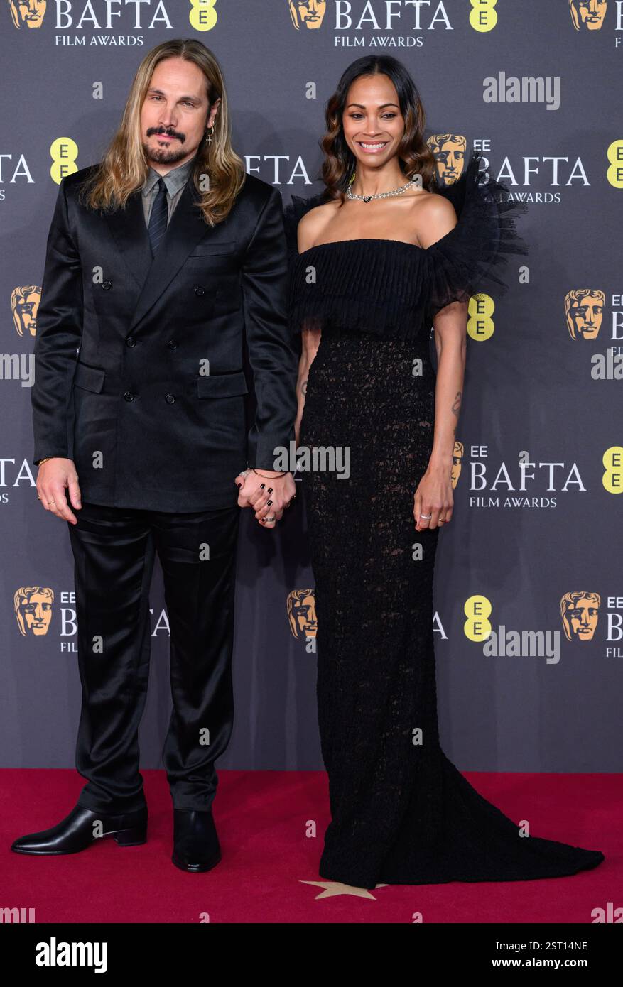 London, UK. February 16th, 2025. Zoe Saldana and Marco Perego-Saldana ...