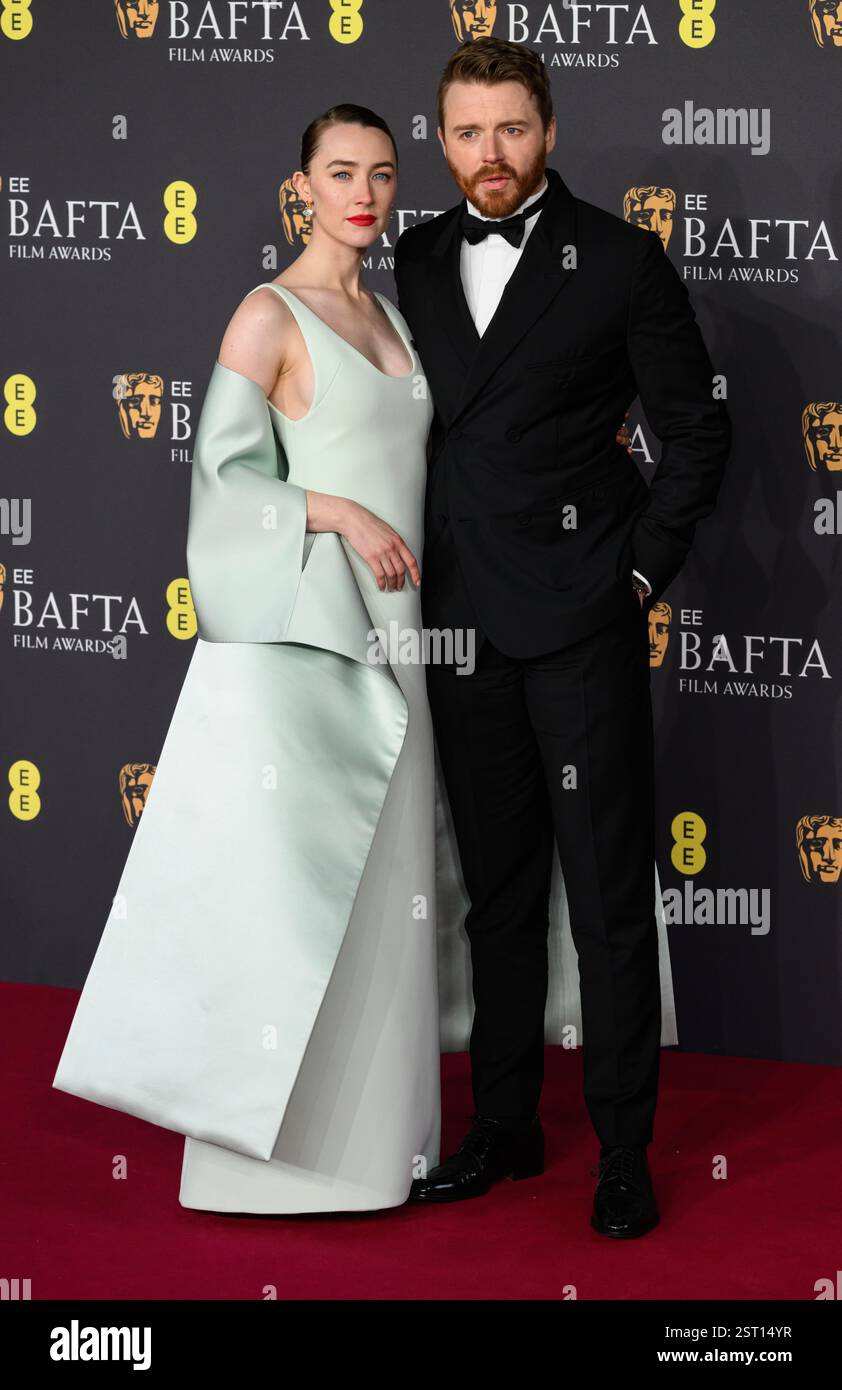 London, UK. February 16th, 2025. Saoirse Ronan and Jack Lowden arriving ...