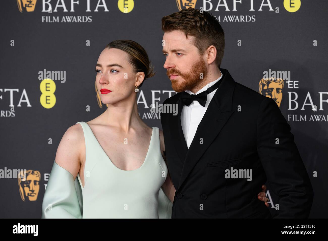 London, UK. February 16th, 2025. Saoirse Ronan and Jack Lowden arriving ...