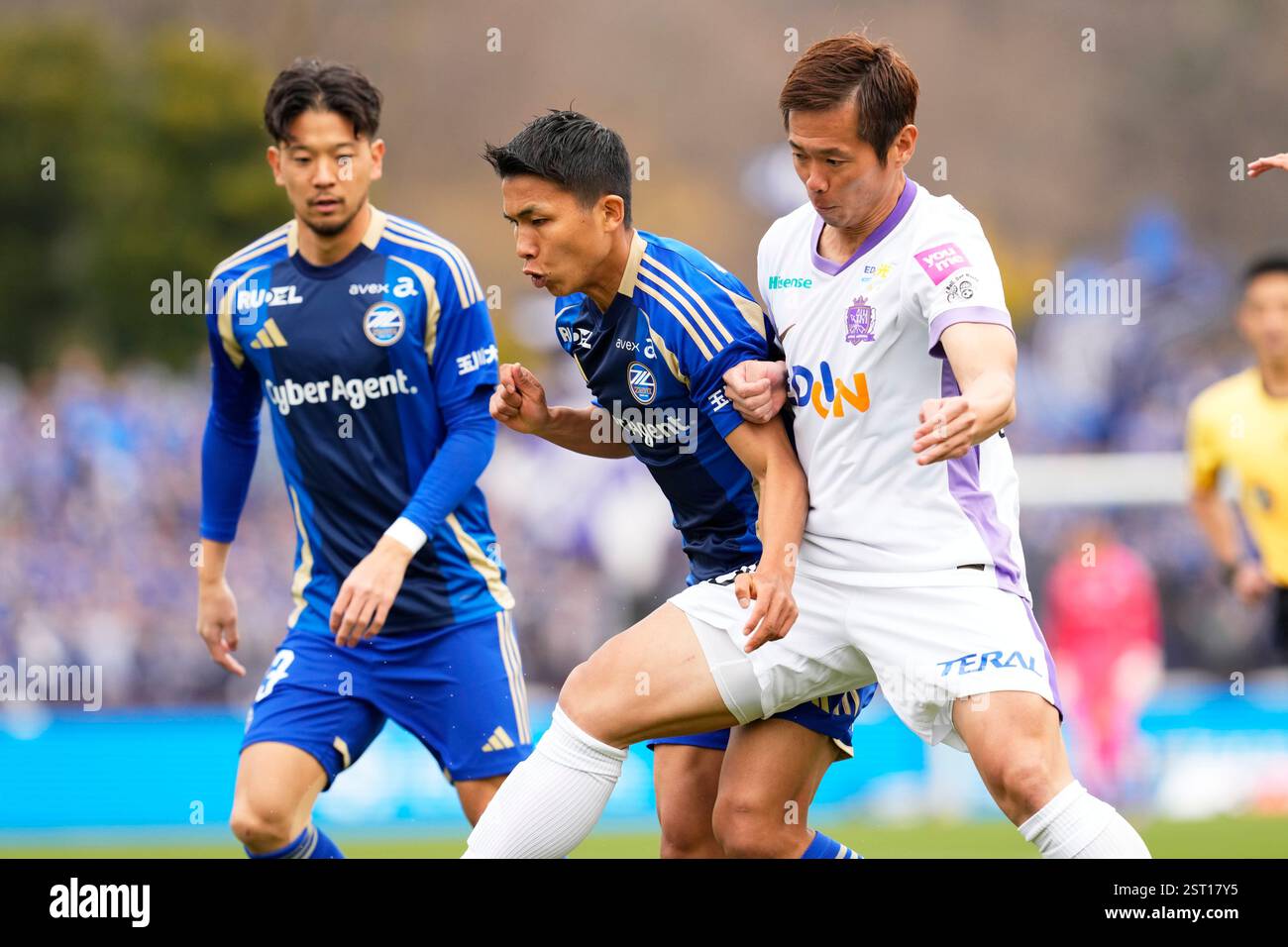 Japan. 16th Feb, 2025. (L-R) Takuma Nishimura (Zelvia), Tsukasa Shiotani (Sanfrecce), FEBRUARY ...