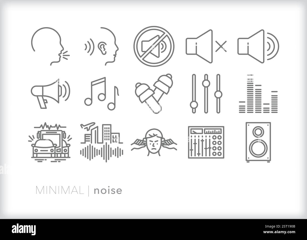 Set of noise icons representing speaking and hearing, noise levels, sound mixing, noise ...