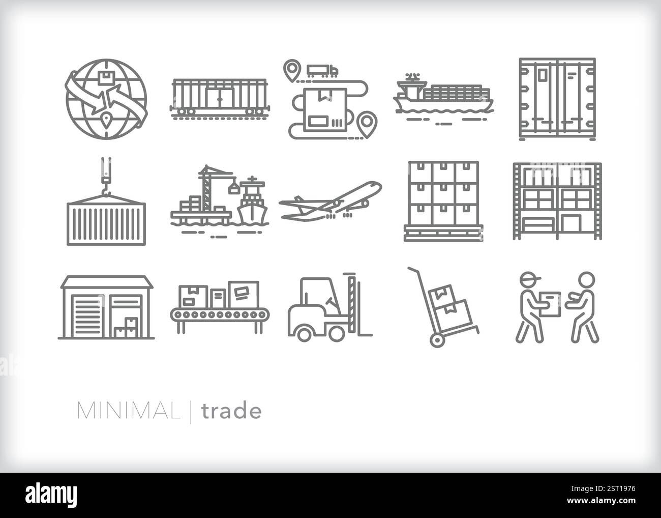 Set of international, global trade icons representing shipping ...