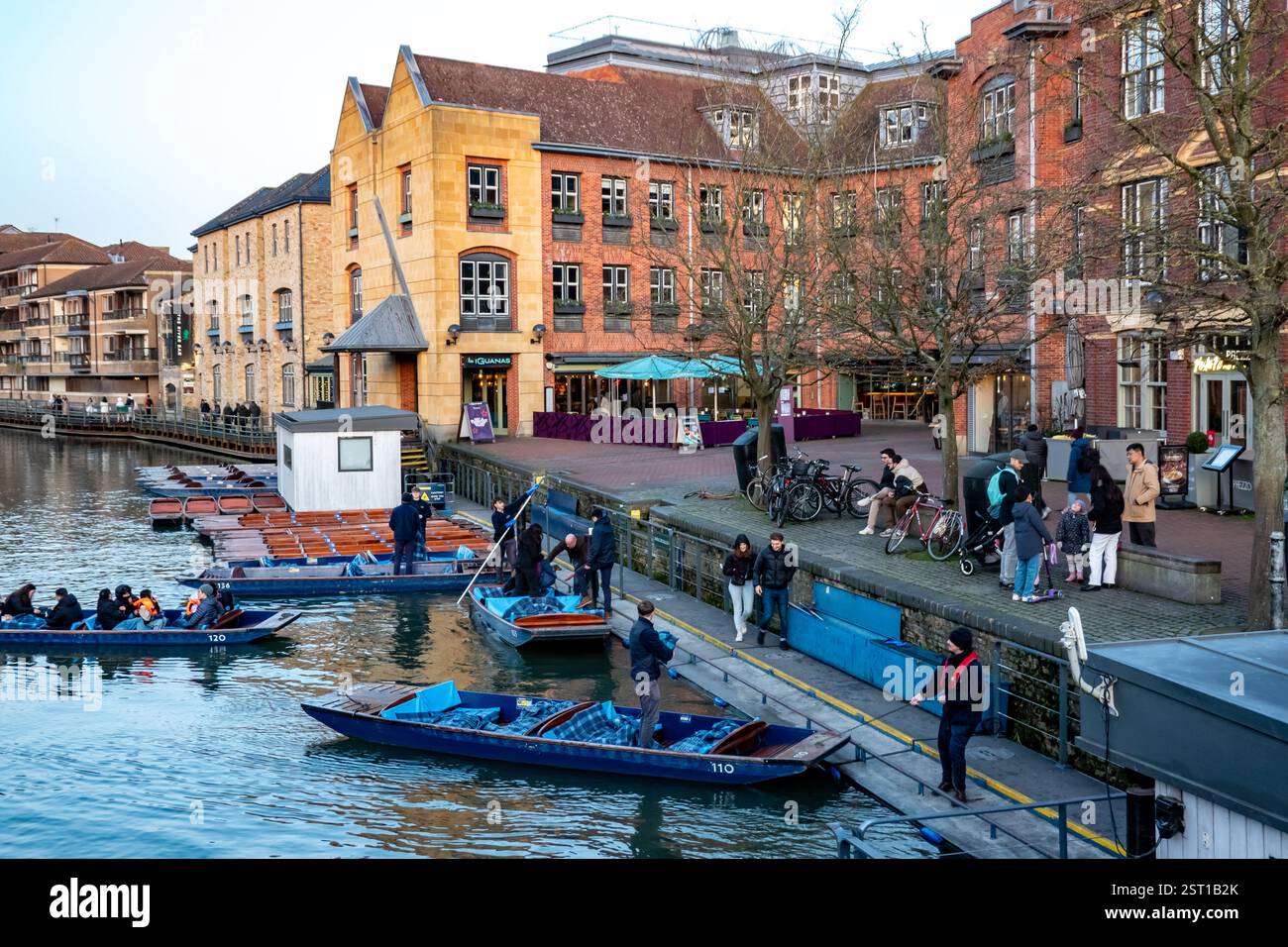 Punts moored along the River Cam in Cambridge, England, offering scenic ...