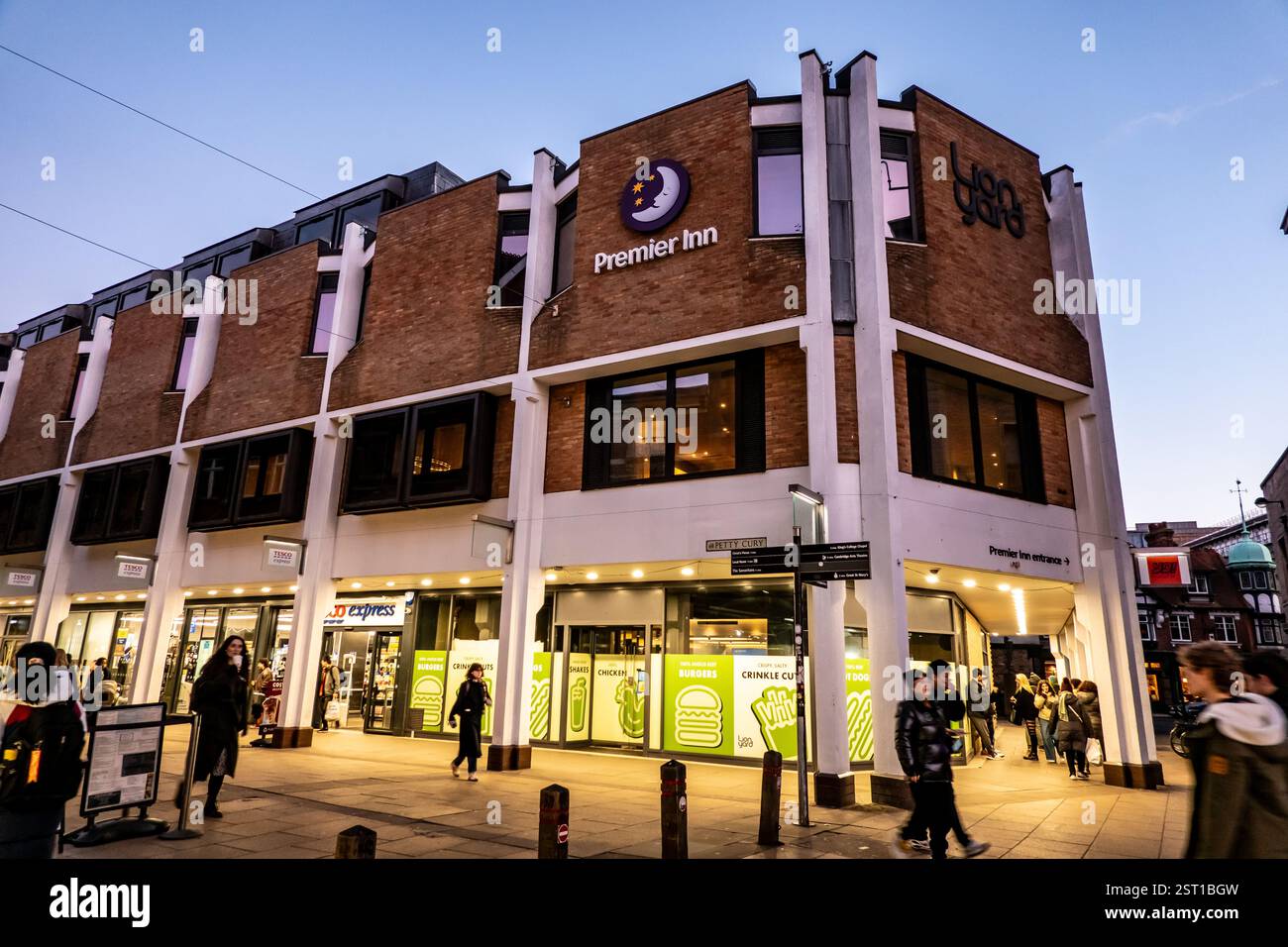 Street view of the Premier Inn hotel on Petty Cury in Cambridge, United ...