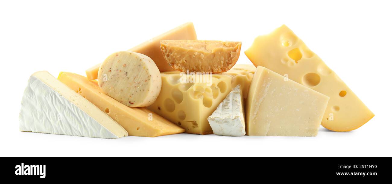 Different types of cheese isolated on white Stock Photo - Alamy