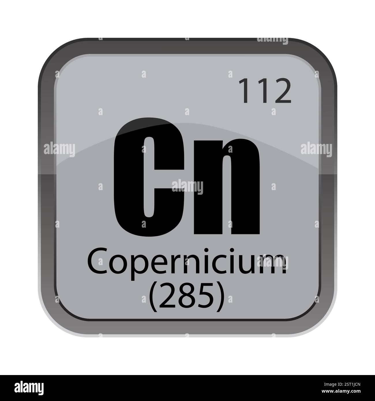 Element 112 label. Cn 285 Copernicium. Gray periodic square. Vector ...