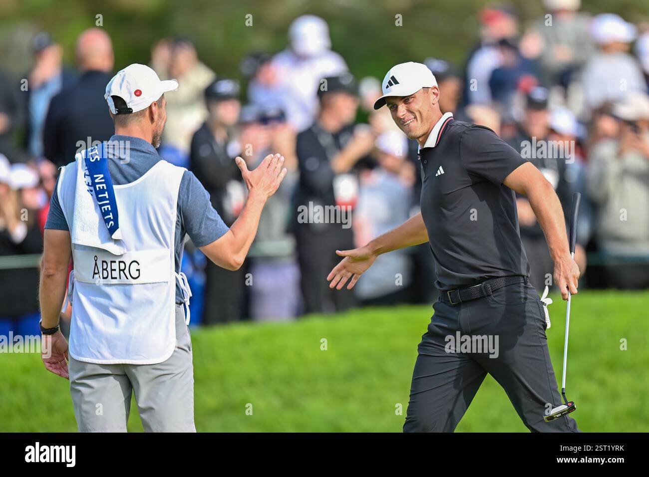 San Diego, California, USA. 16th Feb, 2025. Ludvig Aberg celebrates ...