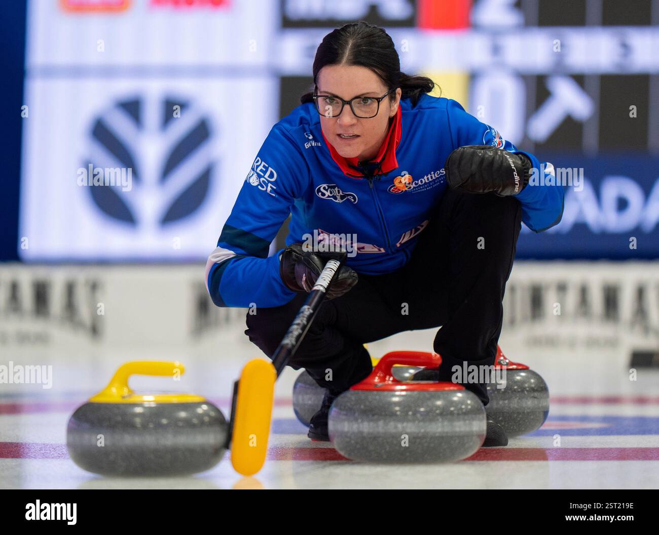 Manitoba skip Kerri Einarson delivers a rock during Scotties Tournament ...