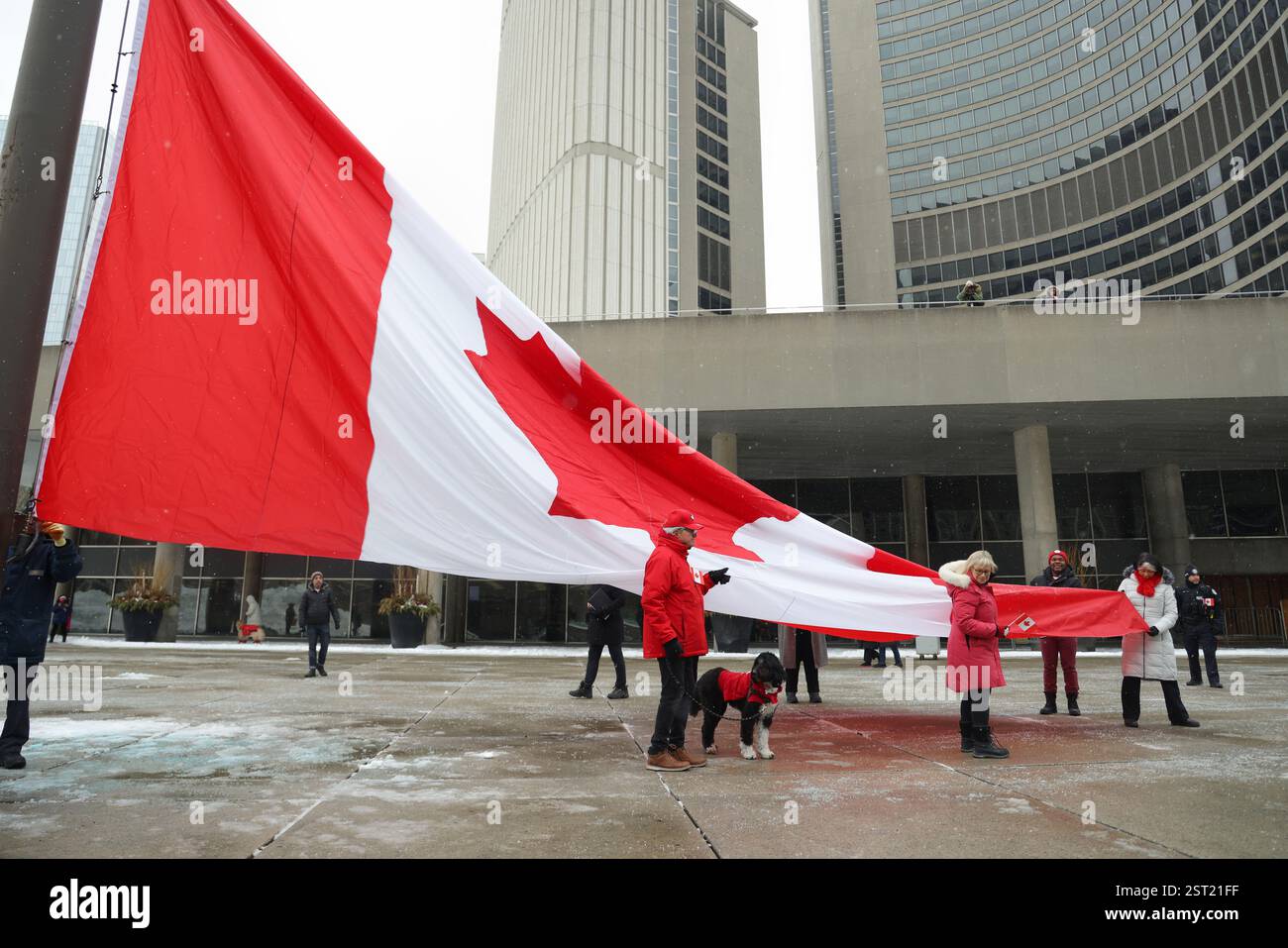 Toronto, Canada.15th February 2025. Guests display a giant Canadian ...