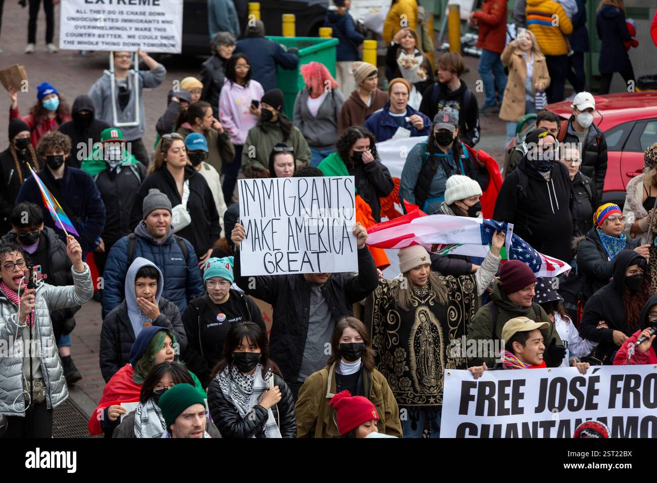 Seattle, Washington, USA. 16th February 2025. Protesters march in front ...