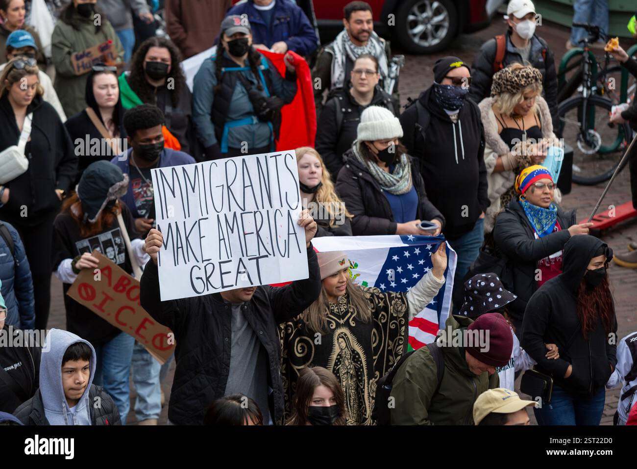Seattle, Washington, USA. 16th February 2025. Protesters march in front ...