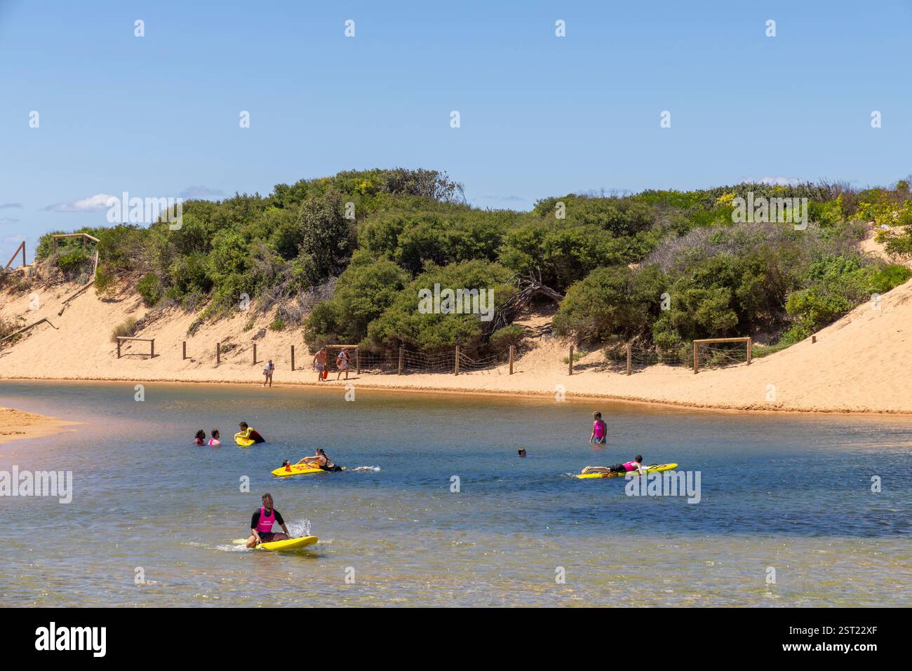 Narrabeen lagoon on the east coast of Sydney, summers day people on ...