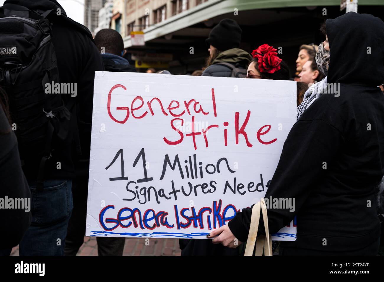 Seattle, USA. 16 Feb 2025. Activists gathered at the Protesta Contra ...