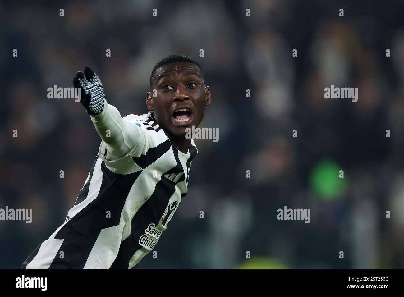 Turin, Italy. 16th Feb, 2025. Randal Kolo Muani of Juventus reacts ...