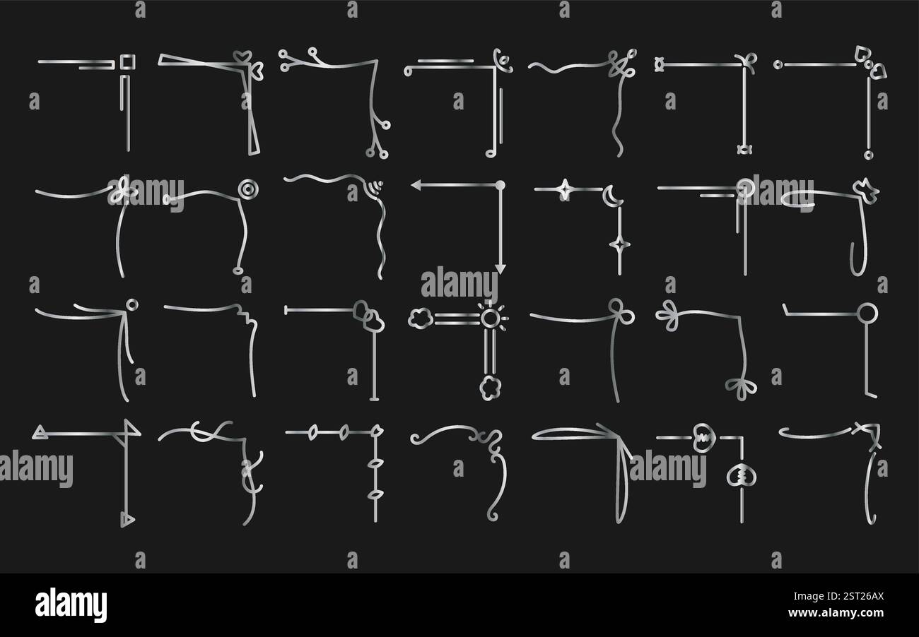 A set of 24 hand-drawn corner dividers with curved, geometric, and ...
