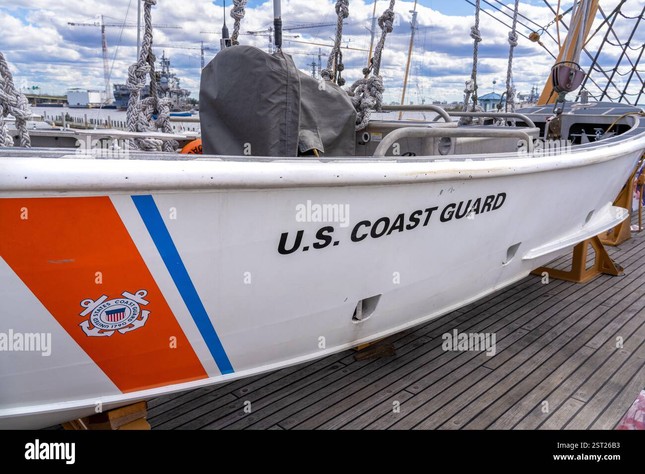 Norfolk Virginia - March 20 2022: U.S. Coast Guard Lifeboat on a tall ...