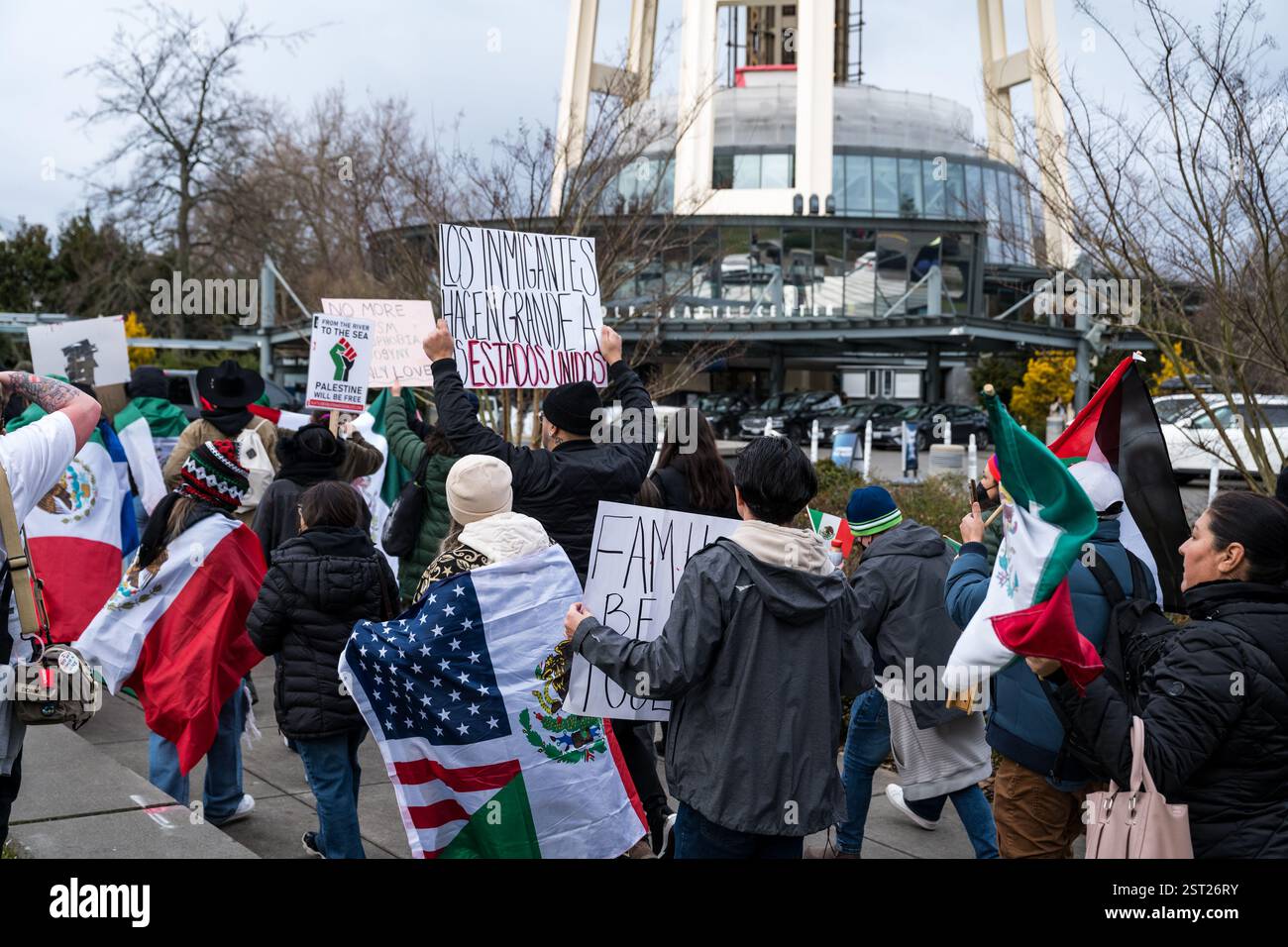 Seattle, USA. 16 Feb 2025. Activists gathered at the Protesta Contra ...
