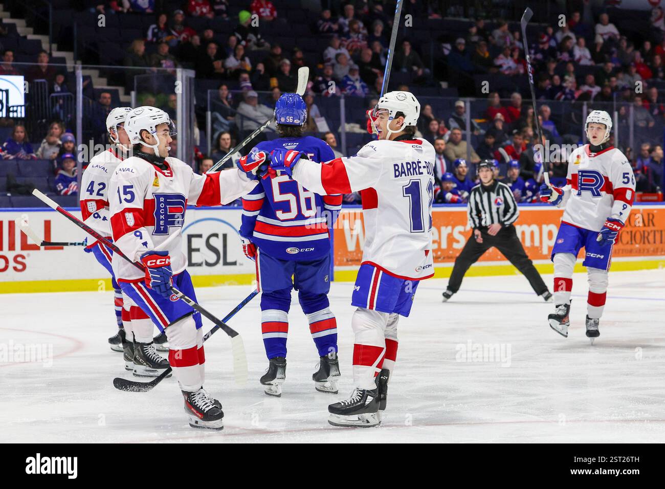 February 16th 2025: Laval Rocket forwards Alex Barre-Boulet (12) and ...
