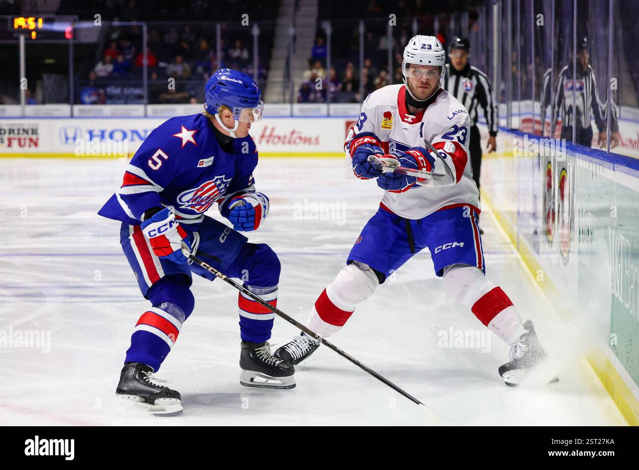 Rochester, New York, USA. 16th Feb, 2025. Laval Rocket defenseman Tyler ...