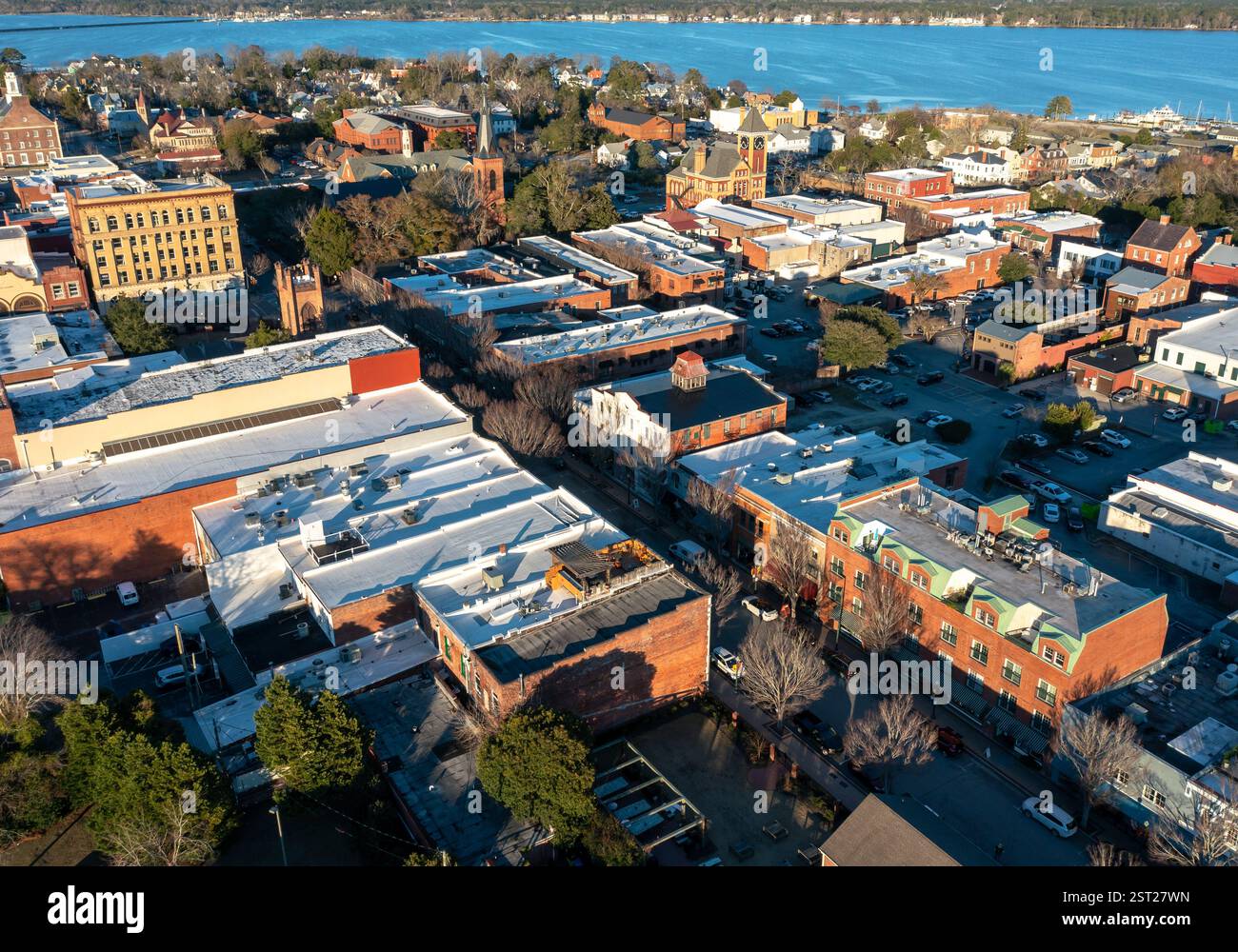 Aerial View of downtown New Bern North Carolina at sunset Stock Photo ...