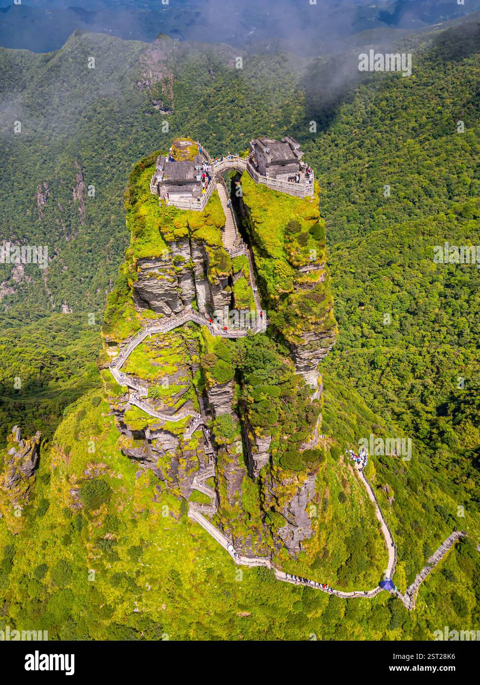 Aerial top vie on the Fanjingshan mountain and the new golden summit ...