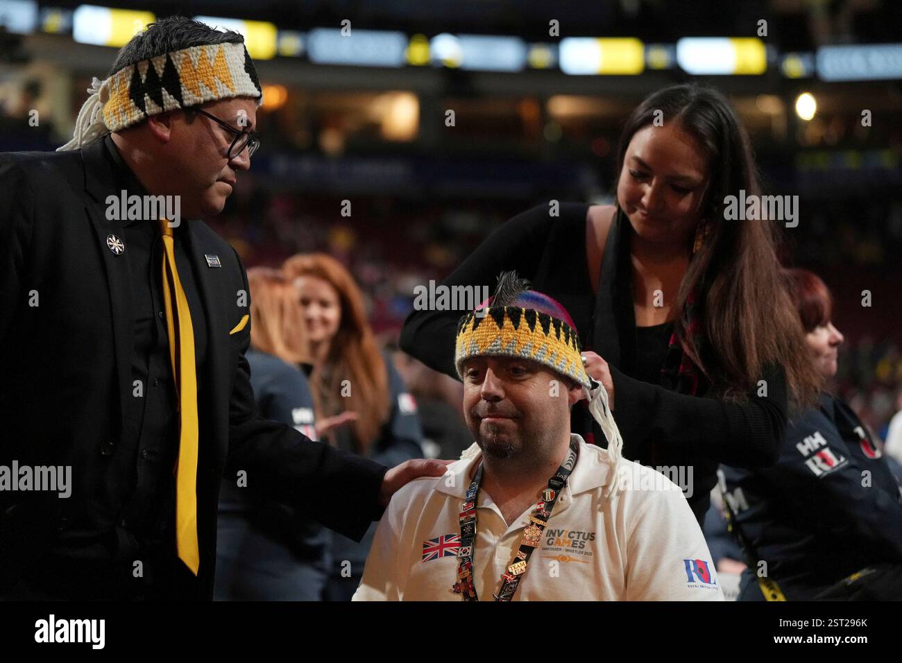 U.K. athlete Mac McLaren is gifted a headband by Squamish Nation ...