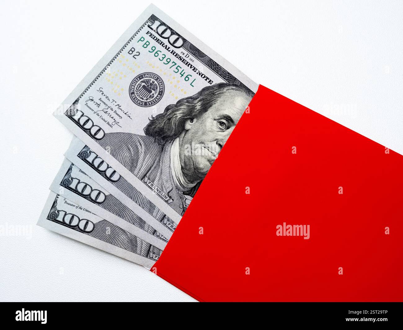 Close up 100 dollars bill banknote cash, money fan with Benjamin ...