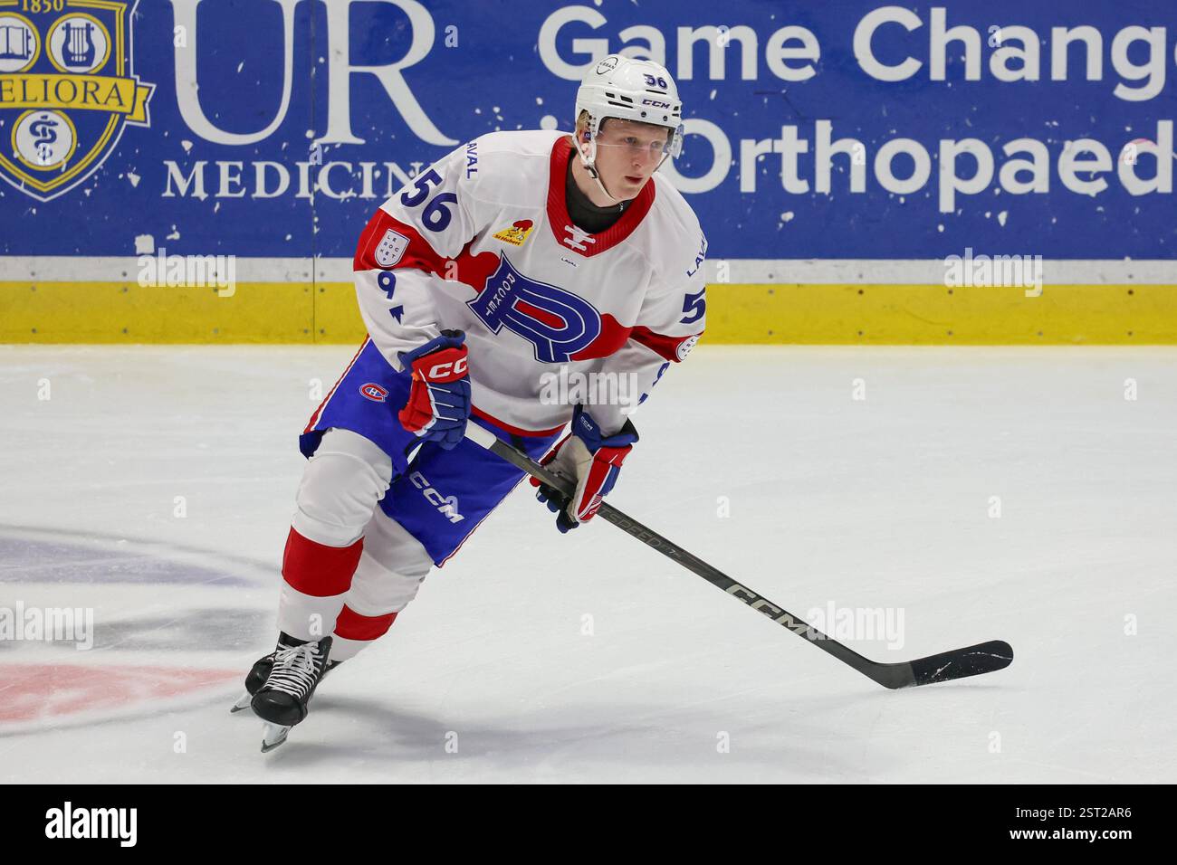 Rochester, New York, USA. 16th Feb, 2025. Laval Rocket defenseman Adam ...