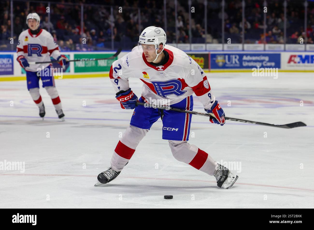 Rochester, New York, USA. 16th Feb, 2025. Laval Rocket defenseman Noel ...