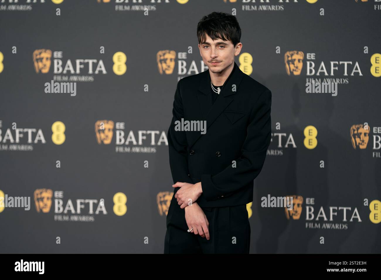 LONDON, ENGLAND - FEBRUARY 16: Timothee Chalamet attends the EE BAFTA ...