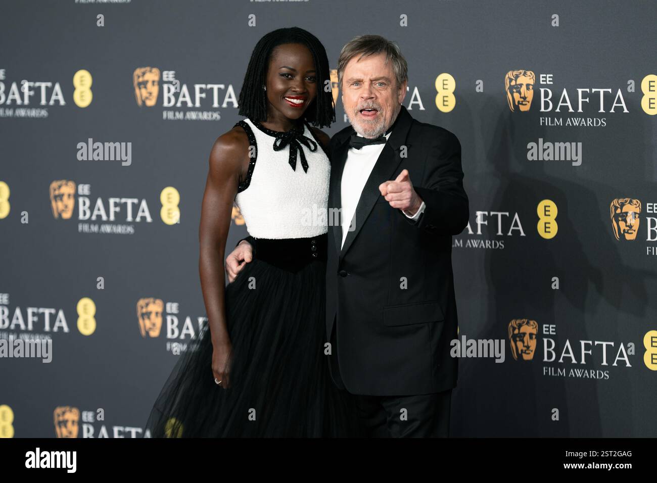 LONDON, ENGLAND - FEBRUARY 16: Lupita Nyong'o and US actor Mark Hamill ...