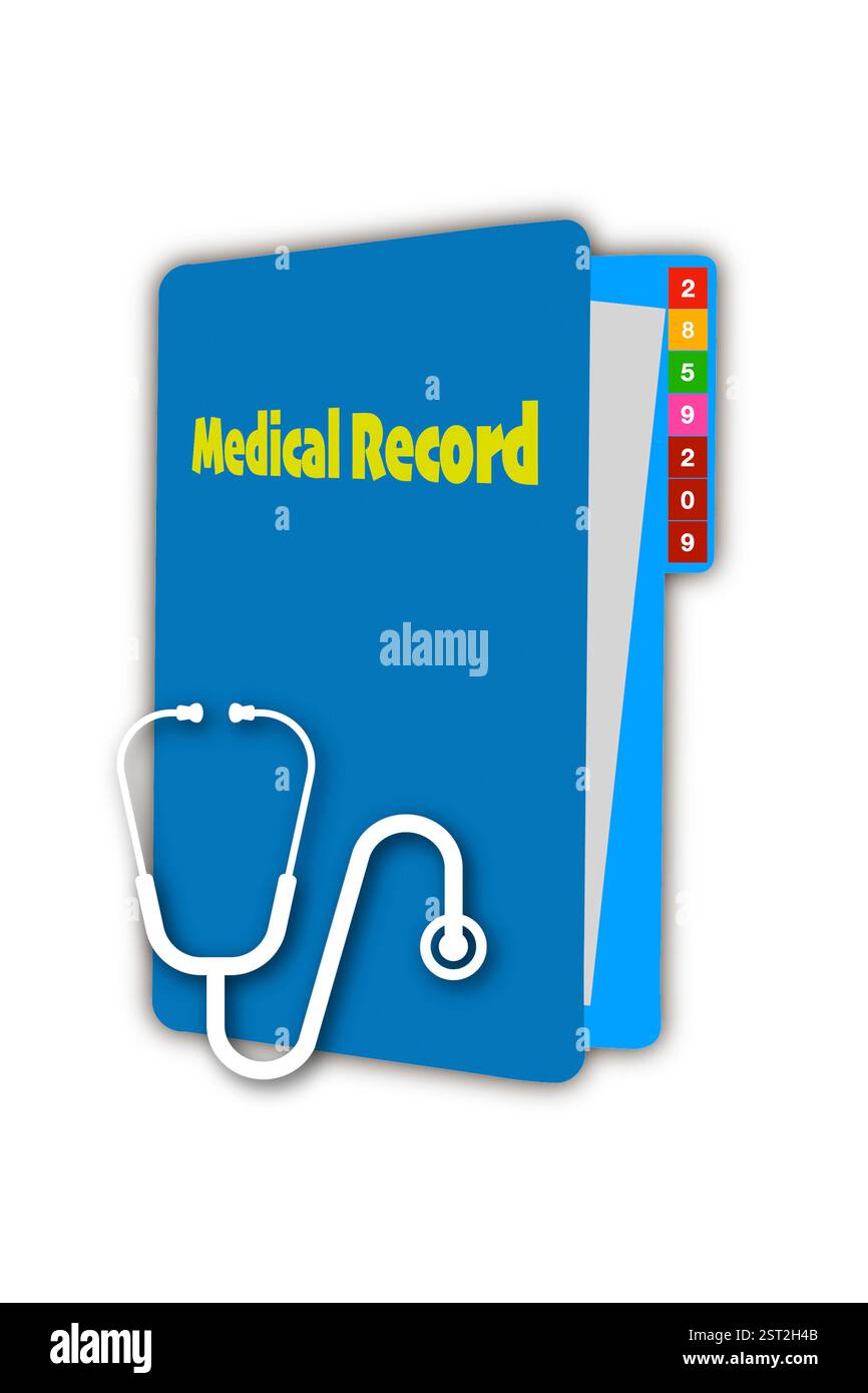 Graphic picture of patient medical record folder with stethoscope on ...