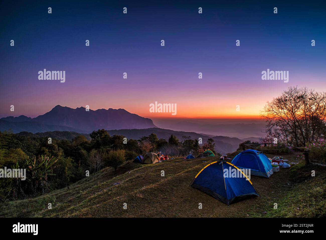 Camping tents on the hill at San Pa Kia, Doi Mae Ta Man viewpoint ...
