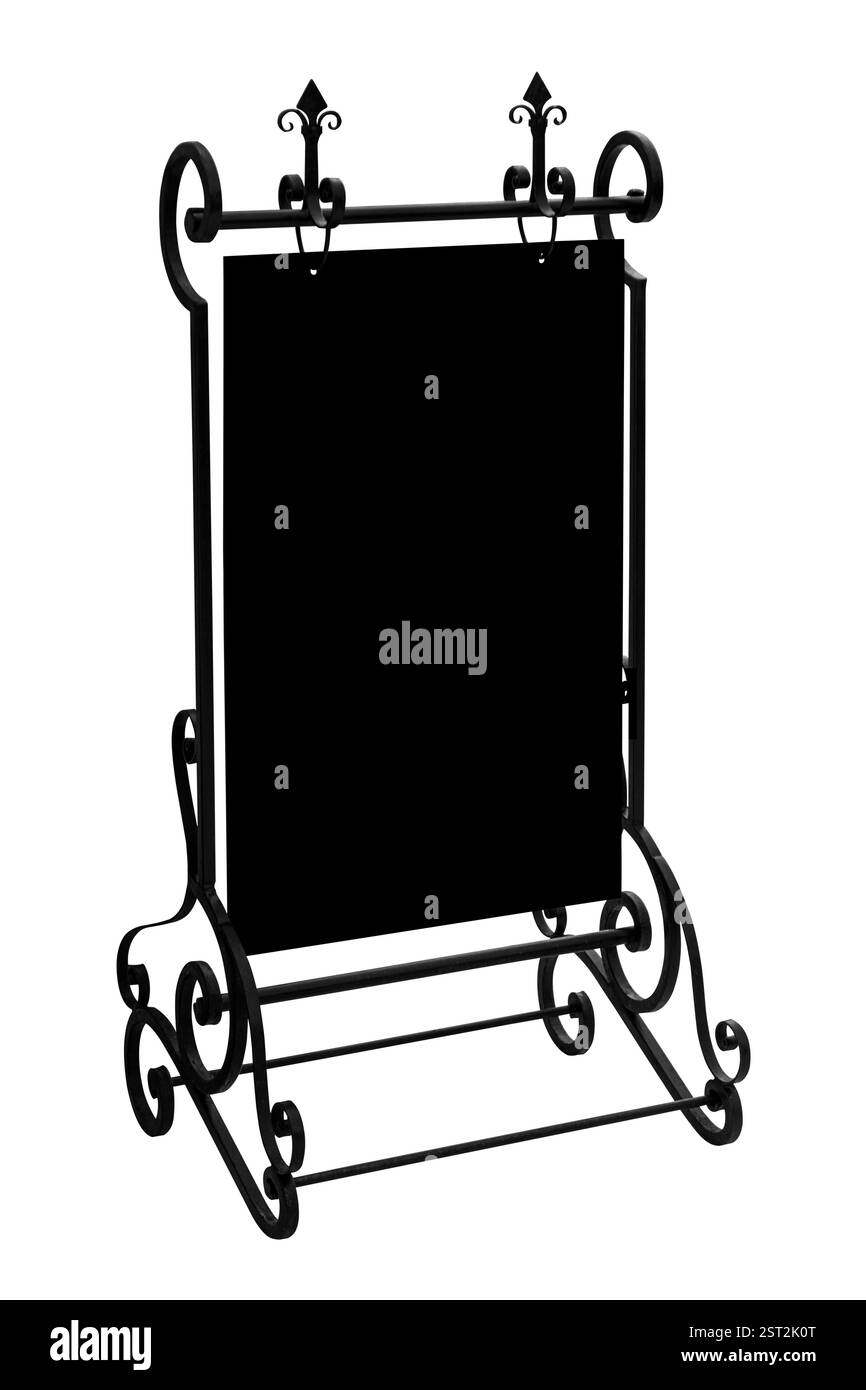 Black menu board on vintage steel frame isolated on white backgrounds ...