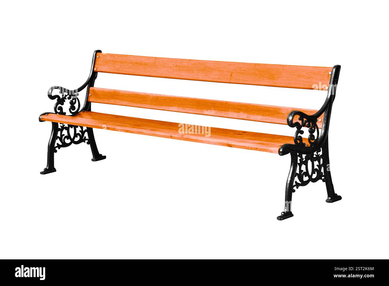 Bench plank wooden with steel legs isolated on white background with ...