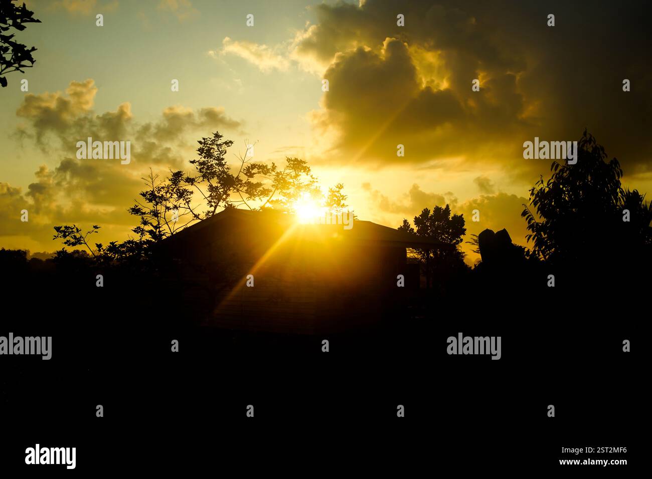 the silhouette of a traditional transmigrant house in northern ...