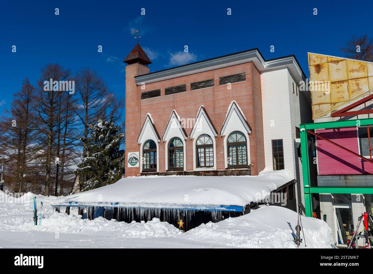 MADARAO, JAPAN - FEBRUARY 14 2025: Snow covered buildings at Madarao ...