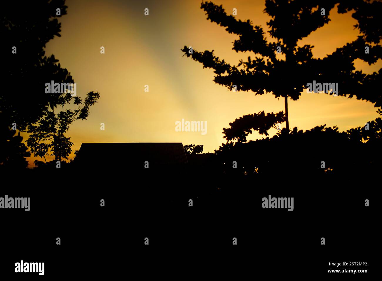 the silhouette of a traditional transmigrant house in northern ...