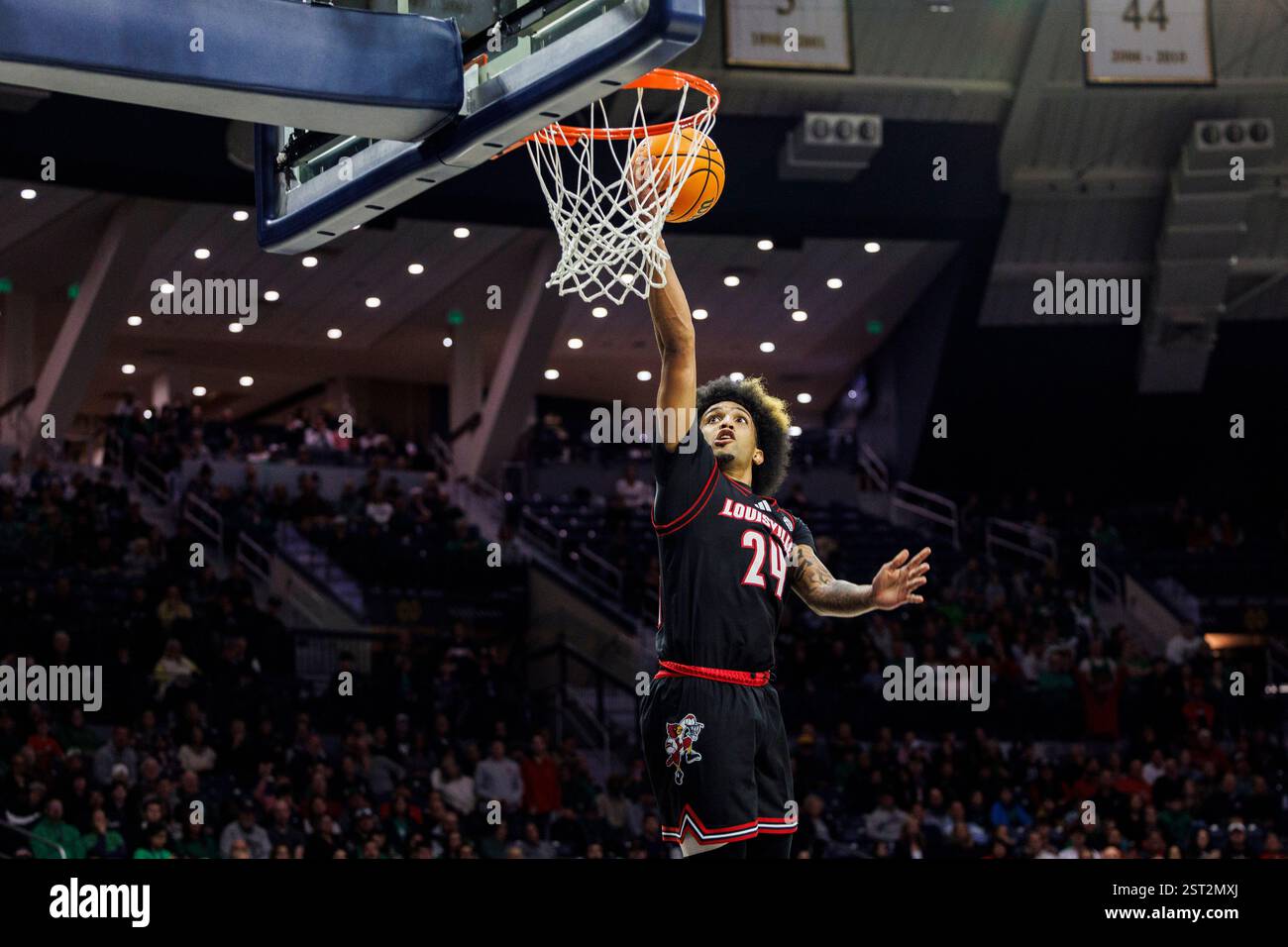 South Bend, Indiana, USA. 16th Feb, 2025. Louisville guard Chucky ...