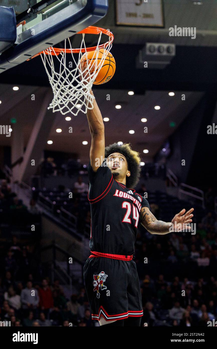 South Bend, Indiana, USA. 16th Feb, 2025. Louisville guard Chucky ...