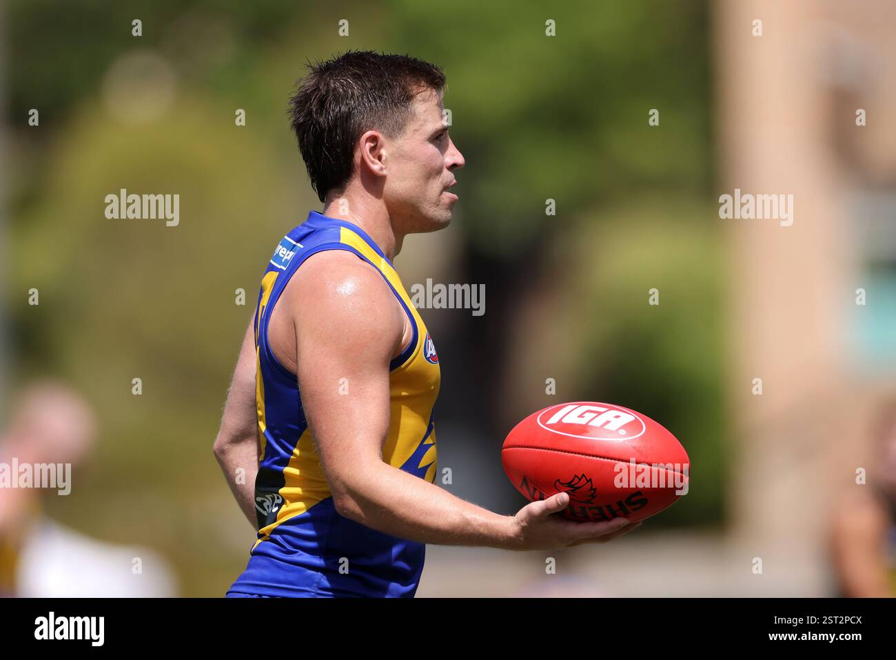 Perth, Australia. 17th Feb, 2025. Matthew Owies of the Eagles prepares ...