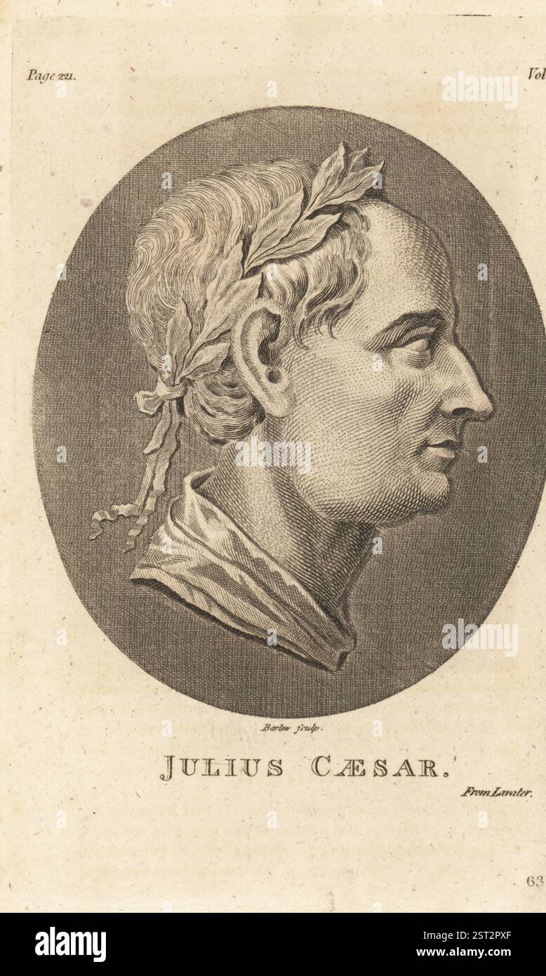 Profile of Gaius Julius Caesar, Roman general and statesman, in laurel ...