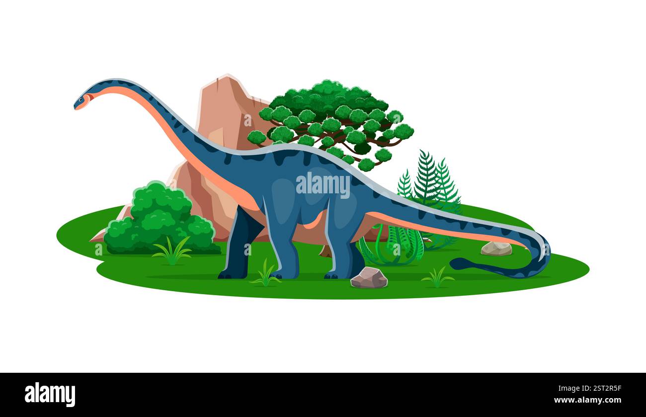Shunosaurus prehistoric dinosaur cartoon character. Isolated vector ...