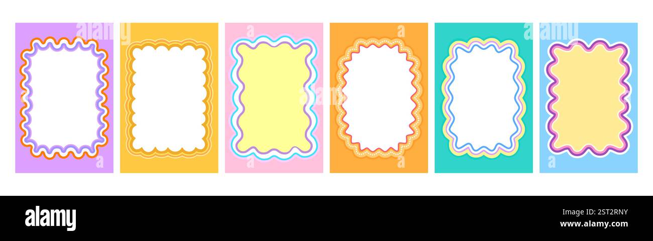 Y2k color scallop wavy frames, retro groovy funky borders featuring ...