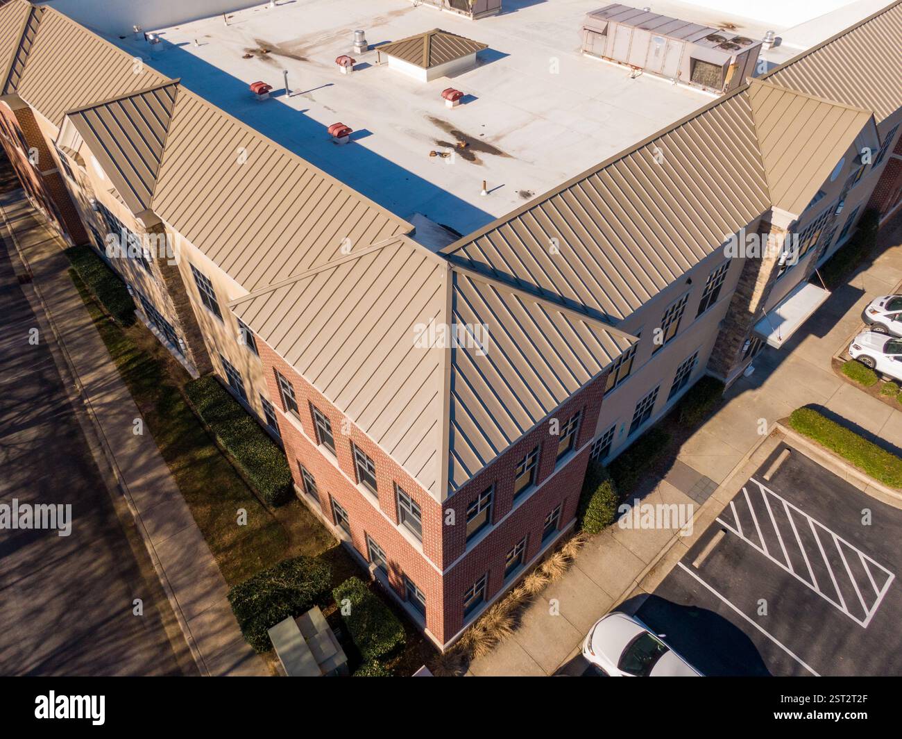 Day Time Drone Images of a Commercial Building With a TPO Roof With ...