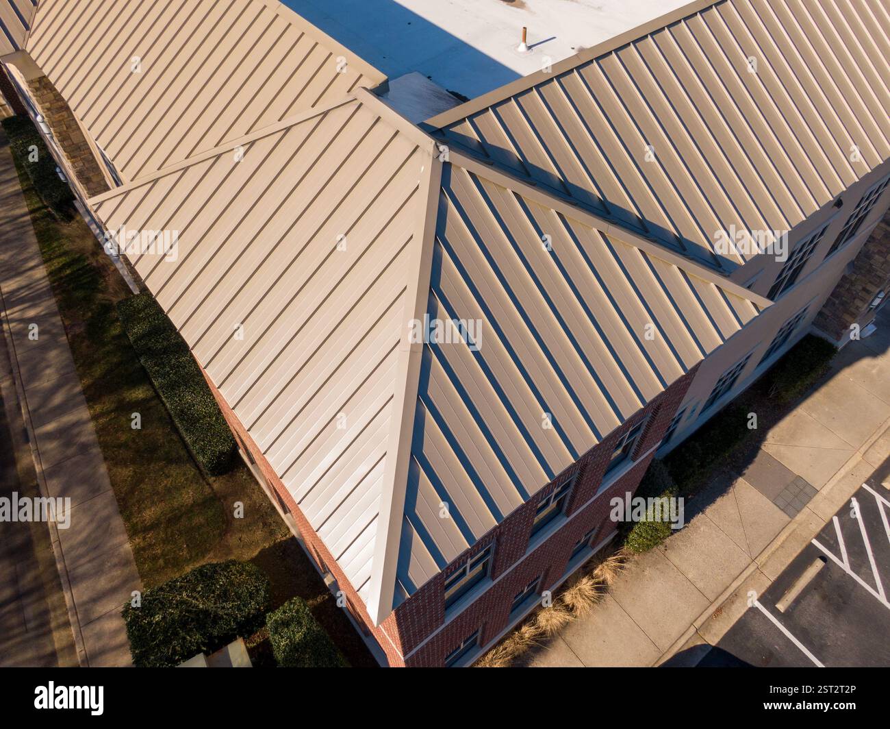 Day Time Drone Images of a Commercial Building With a TPO Roof With ...