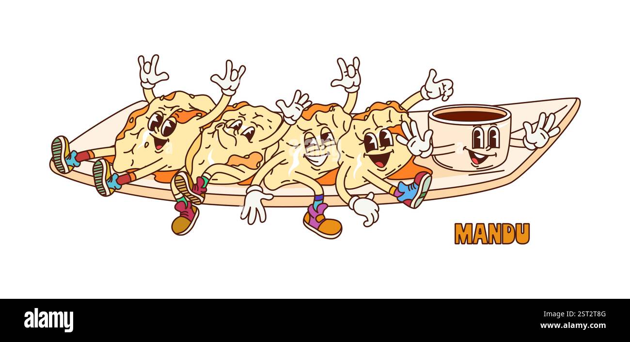 Korean cuisine food character of Asian mandu dumplings, vector funny ...