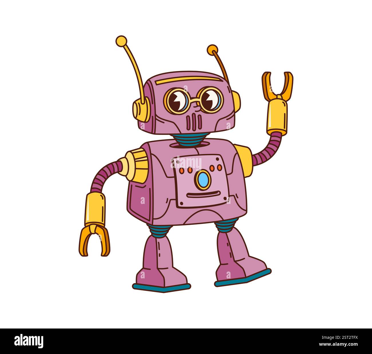 Groovy retro robot cartoon character or transformer droid with funny ...