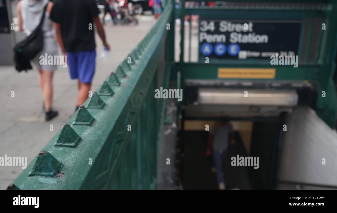 New York City, United States - 29 Aug 2023: Subway sign, underground ...